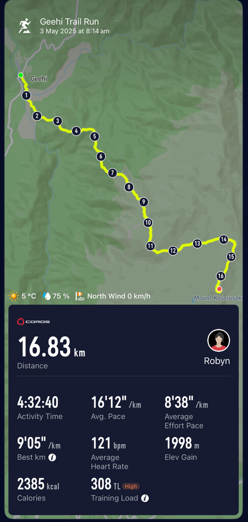 Robyn Robertson - Hannels Spur to Mt Kosciuszko - 2025-05-03 | Fastest ...